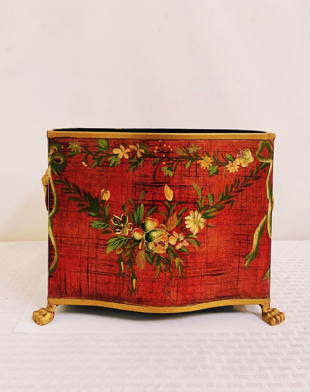8"h Hand-painted Rose-red Tole Bin & Orchid Planter - Etsy