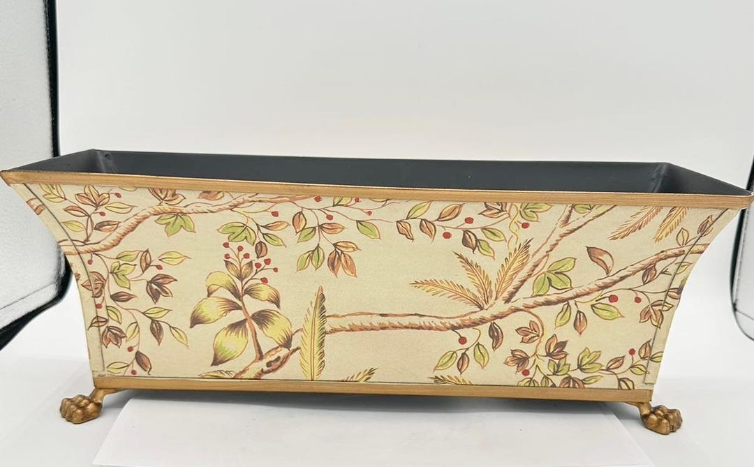 15" Hand-painted Tole Bin & Orchid Planter, Light Yellow - Etsy