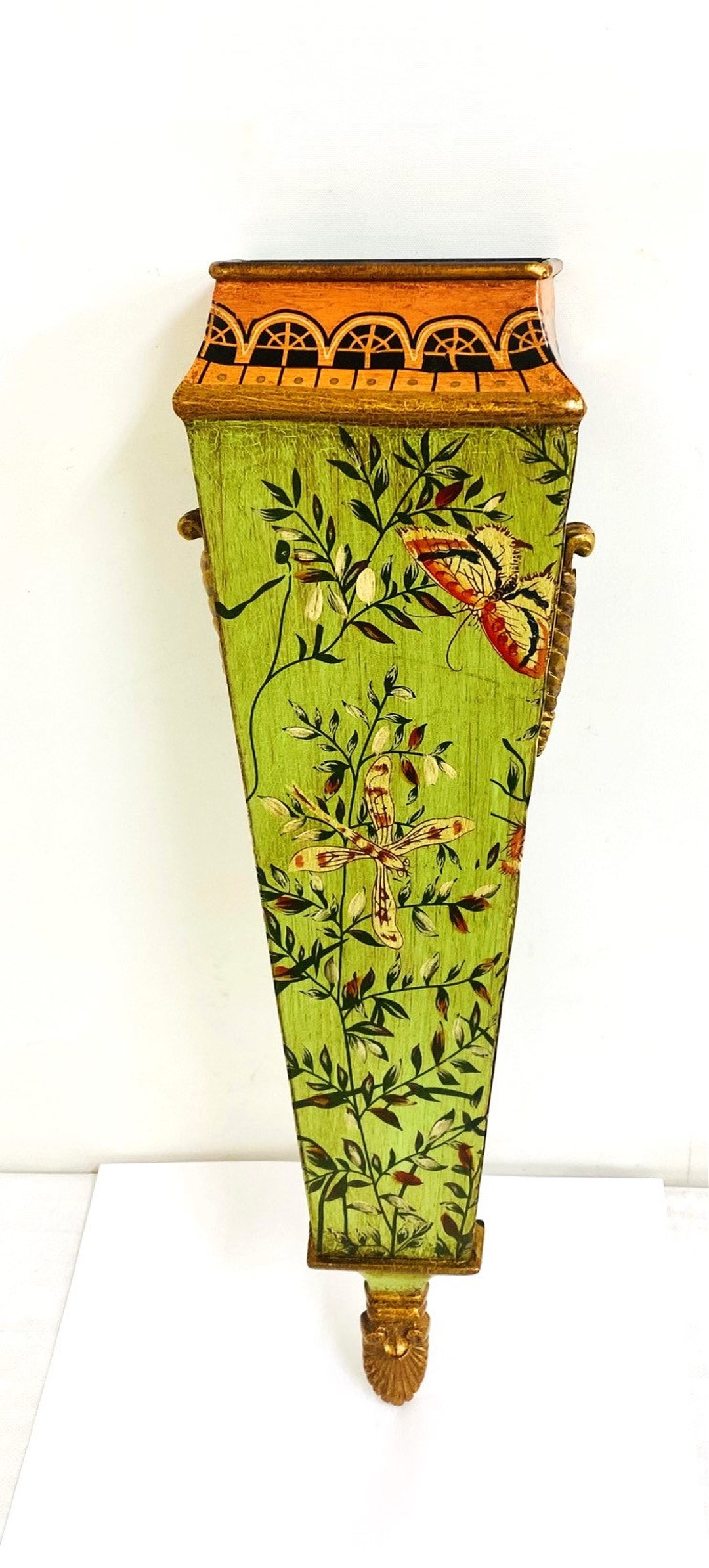 19h Hand-painted Green Tole Wall Planter - Etsy