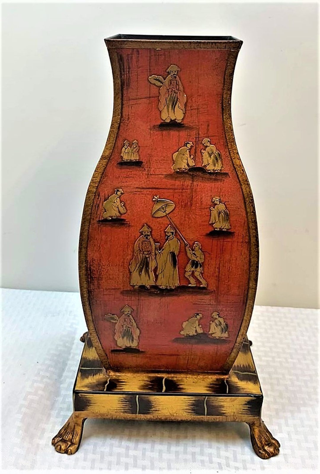 16"h Hand-painted Royal Red Tole Bin & Orchid Planter With Pedestal - Etsy