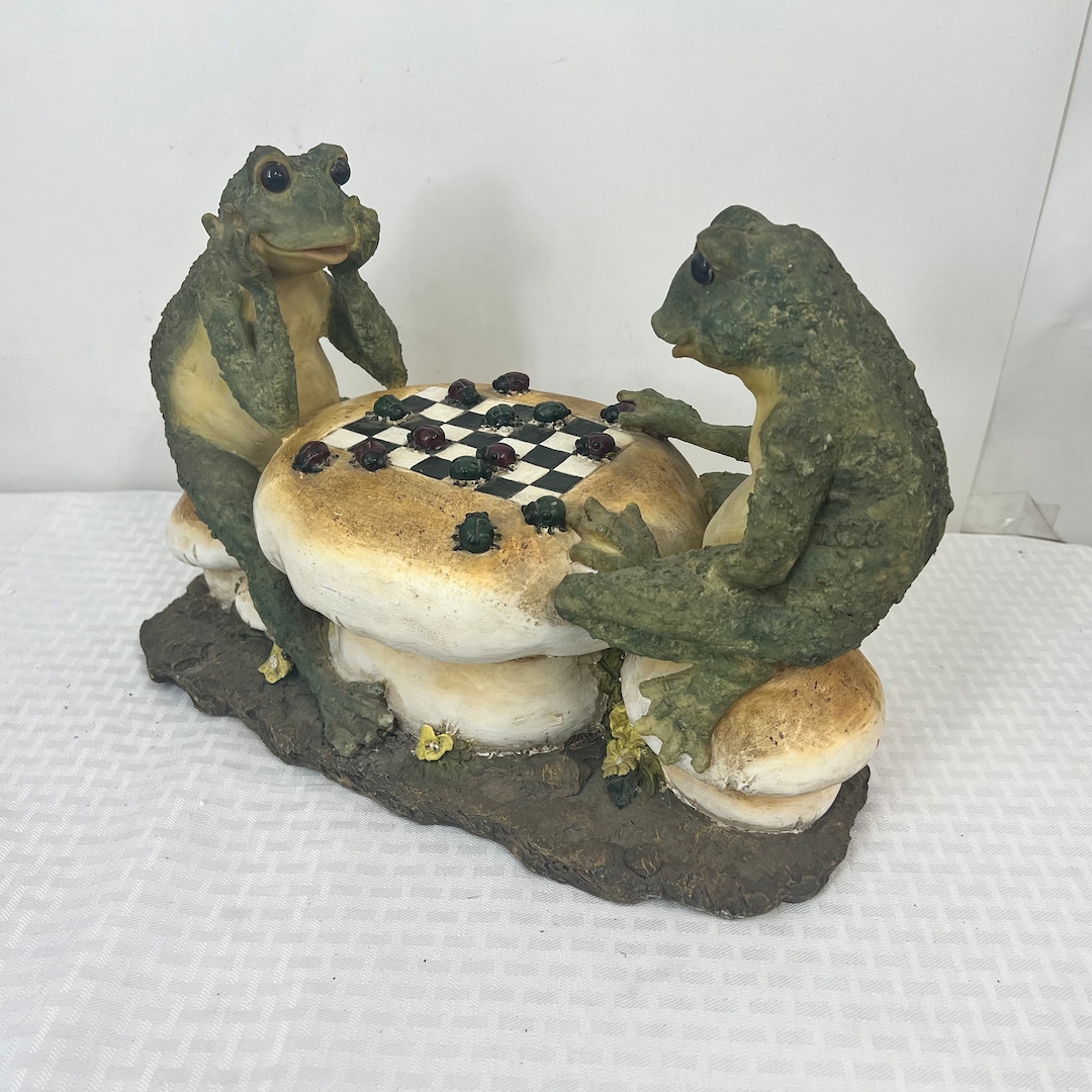 Animal Resin Statue, Frogs Playing Chess, Large Size 15", Hand Crafted ...