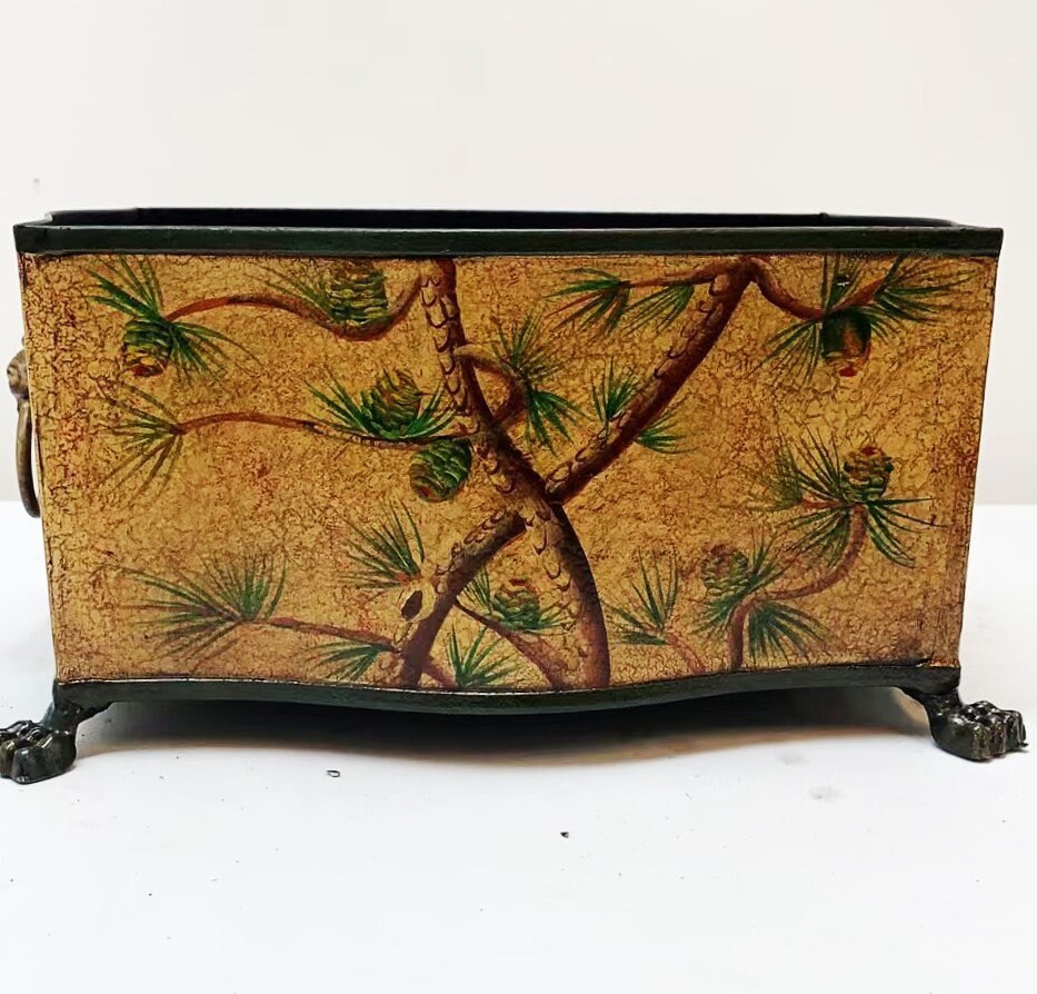 10w Hand-painted Tole Bin & Orchid Planter Pine Pattern - Etsy
