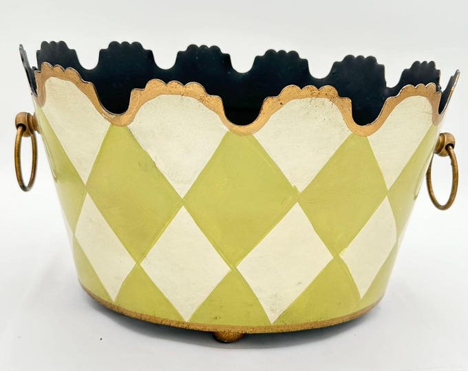 12”L Hand-painted Tole Bin & Orchid Planter, Light Green - Etsy