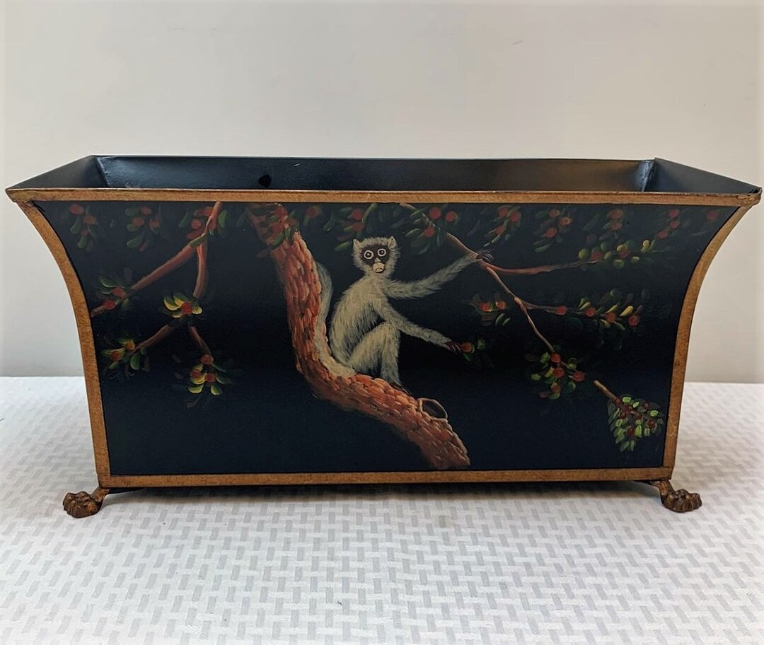 16" Hand-painted Large Black Tole Bin & Orchid Planter - Etsy