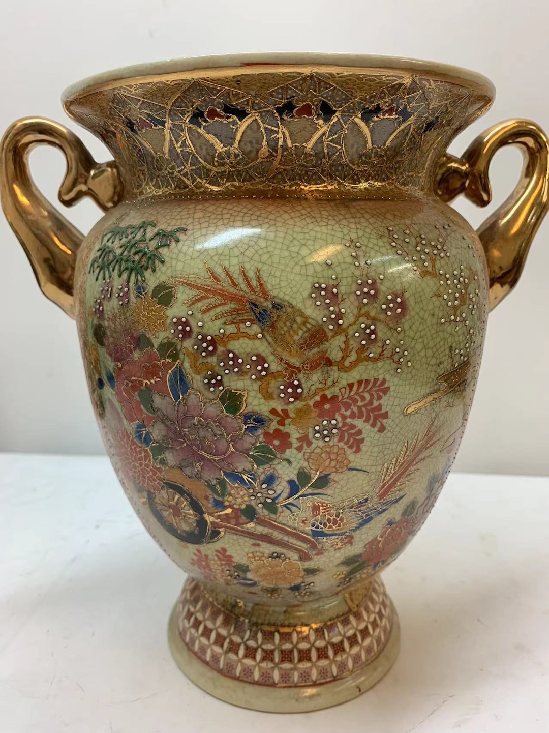 10"h Exquisite Gilded and Color-painted Porcelain Trophy, With Handles ...