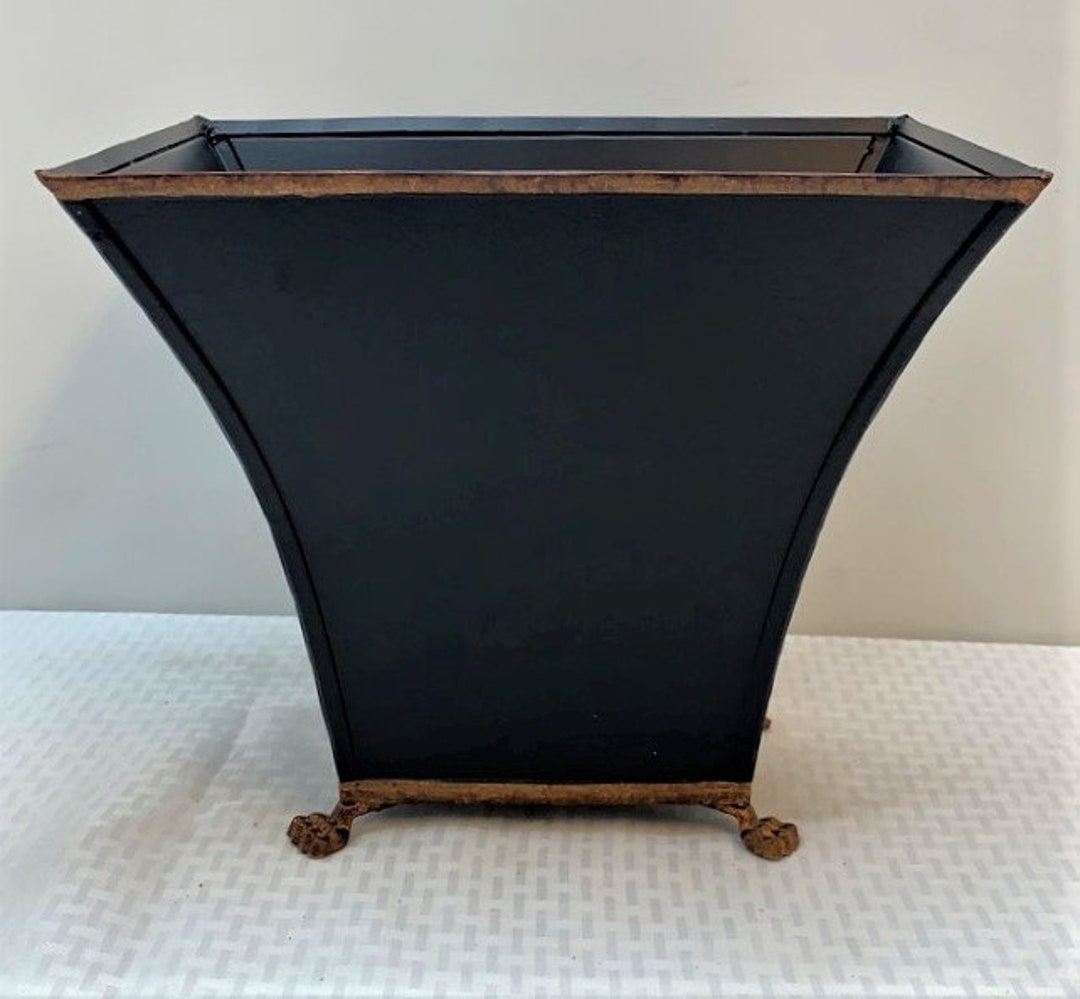 10h Hand Painted Tole Bin & Orchid Planter, Black Pattern - Etsy