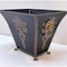 10"h Hand Painted Tole Bin & Orchid Planter, Black and Special Leaves ...