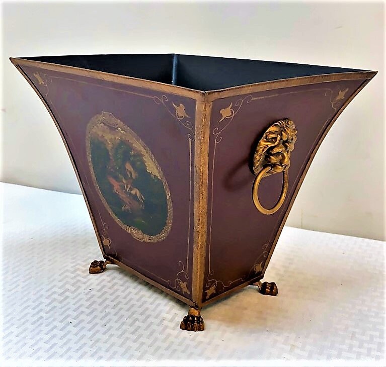 10h Hand Painted Tole Bin & Orchid Planter Royal Red - Etsy