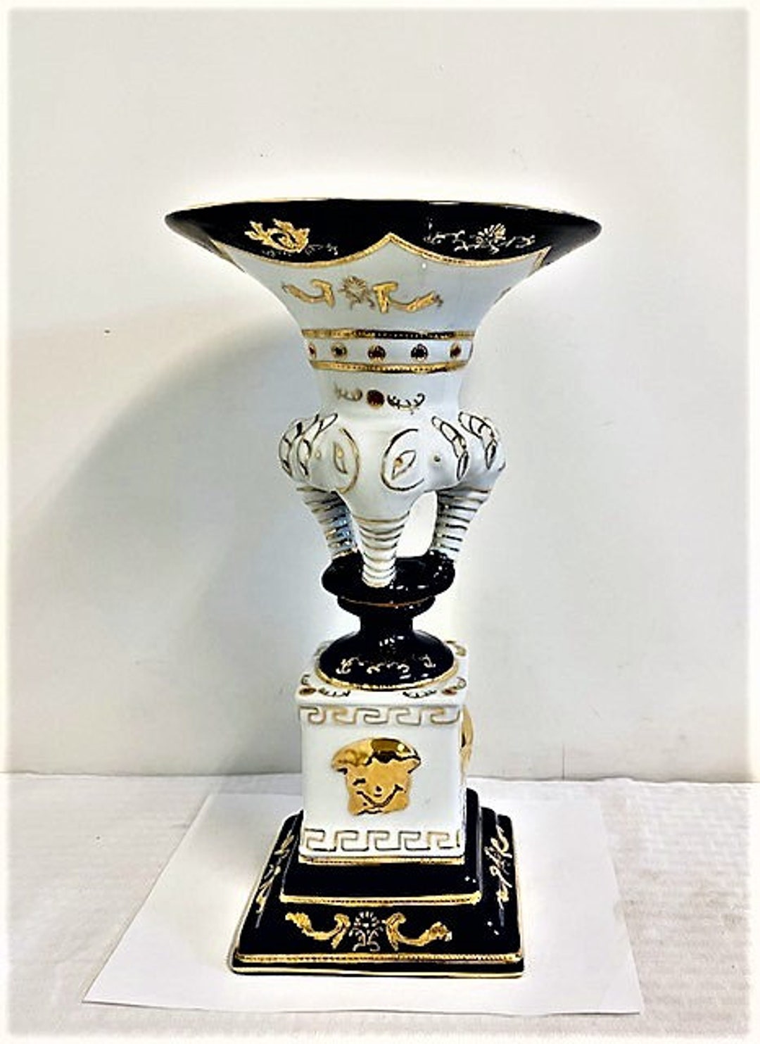 16"h Gilded and Color-painted Royal Blue and White Porcelain Trophy or ...