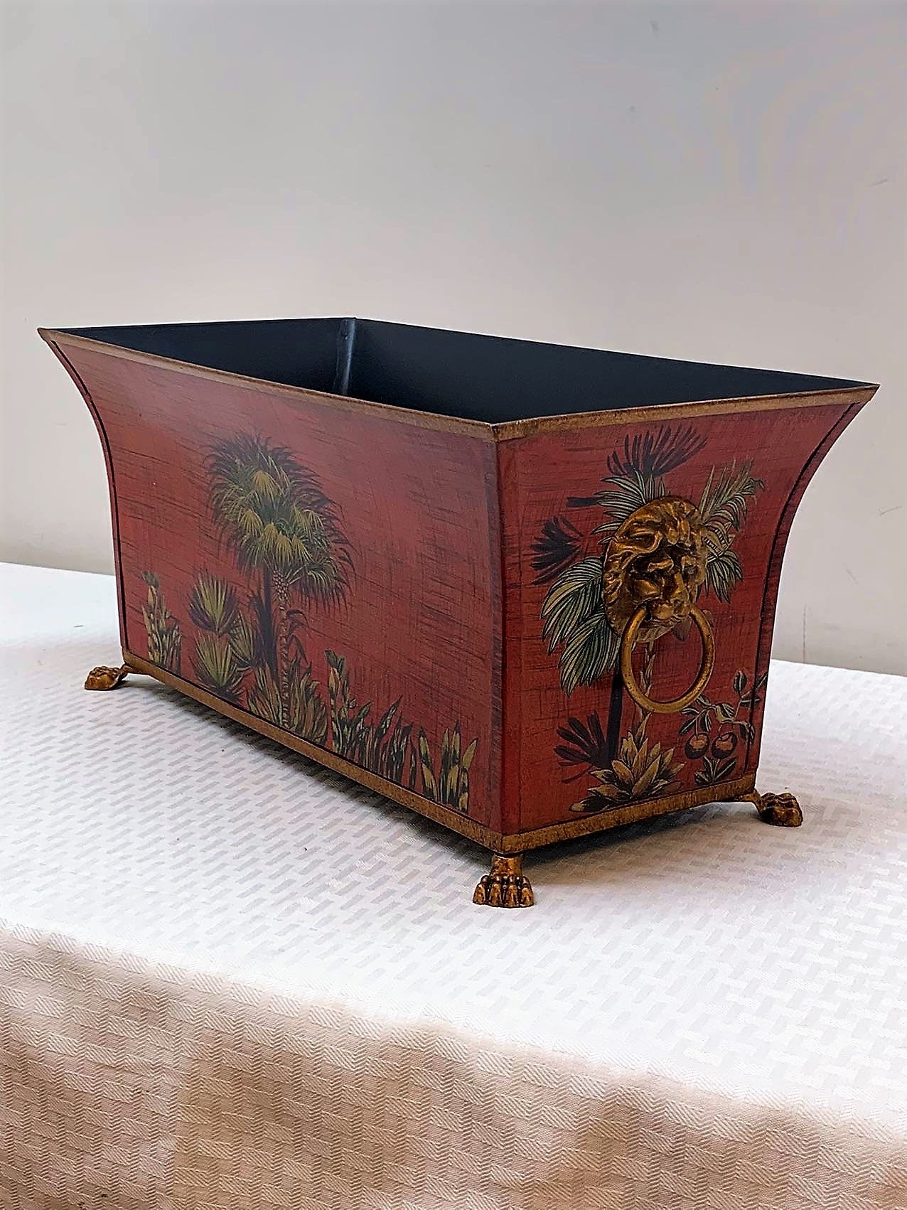 16 Hand-painted Large Dark Red Tole Bin & Orchid Planter - Etsy