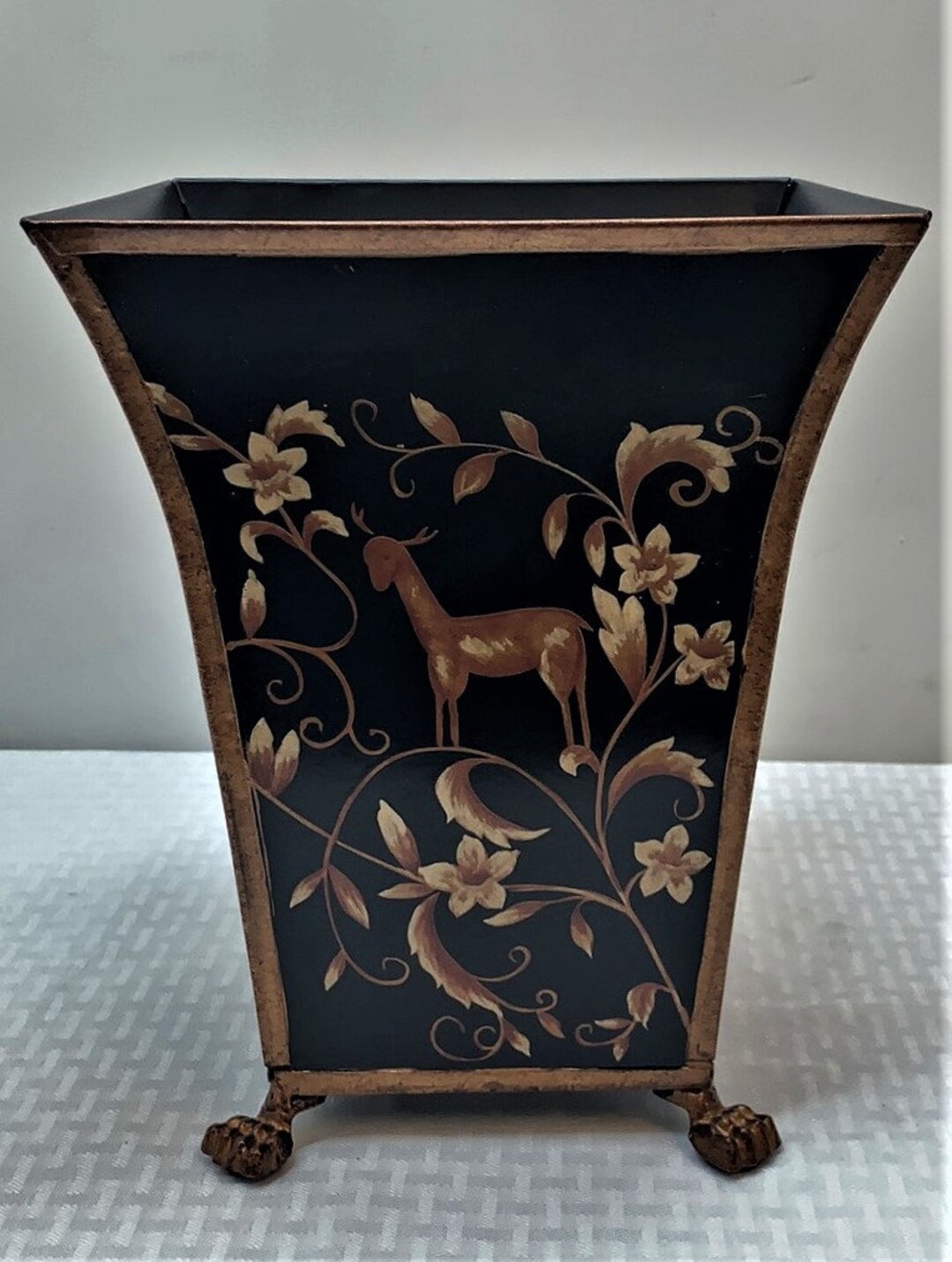 10h Middle-size Hand Painted Black Tole Bin & Orchid Planter, Plants ...