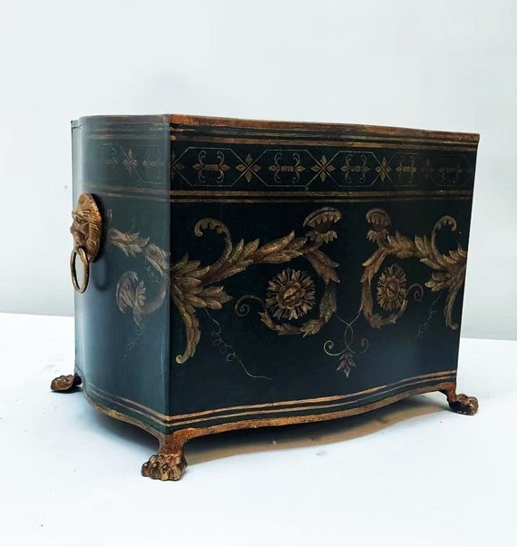 8h Hand-painted Large Tole Bin & Orchid Planter Dark - Etsy