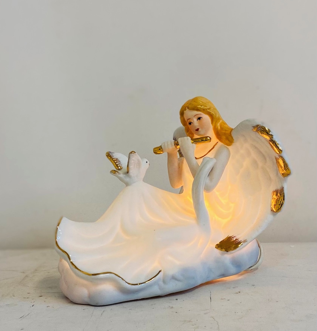 White Porcelain Angel Statue, With Light Built In, for Table Decoration ...