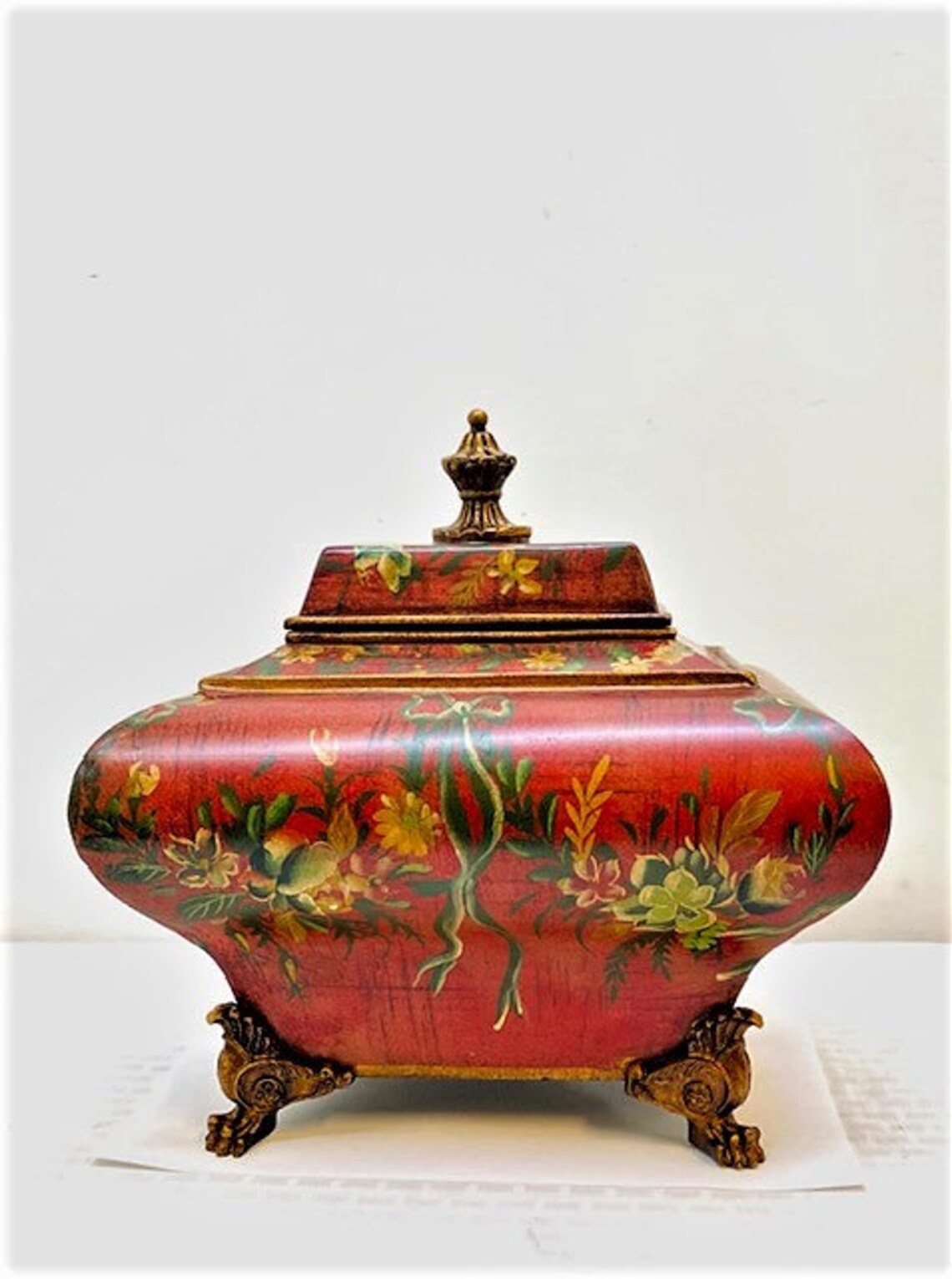10''L Middle-size Hand-painted Red Tole Jewelry Box/case - Etsy