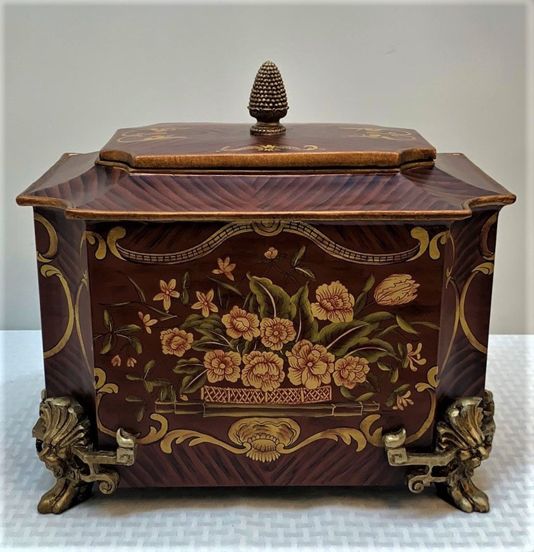 13''L Large Hand-painted Brown Tole Jewelry Box/case - Etsy
