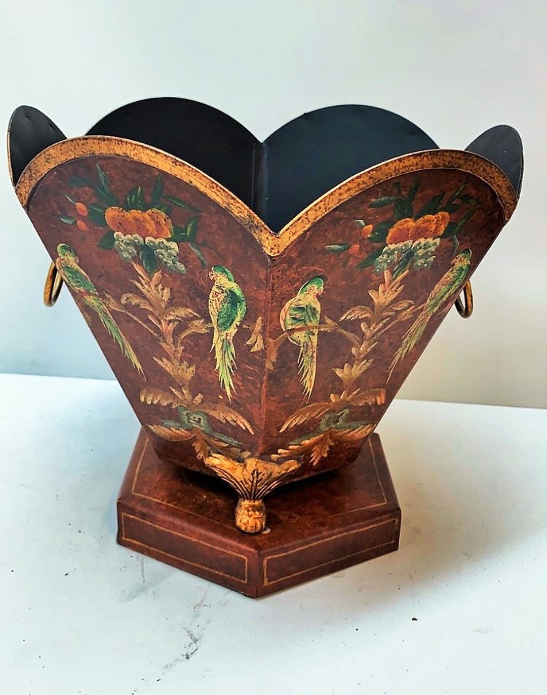 9”H Hand Painted Tole Bin & Orchid Planter - Etsy