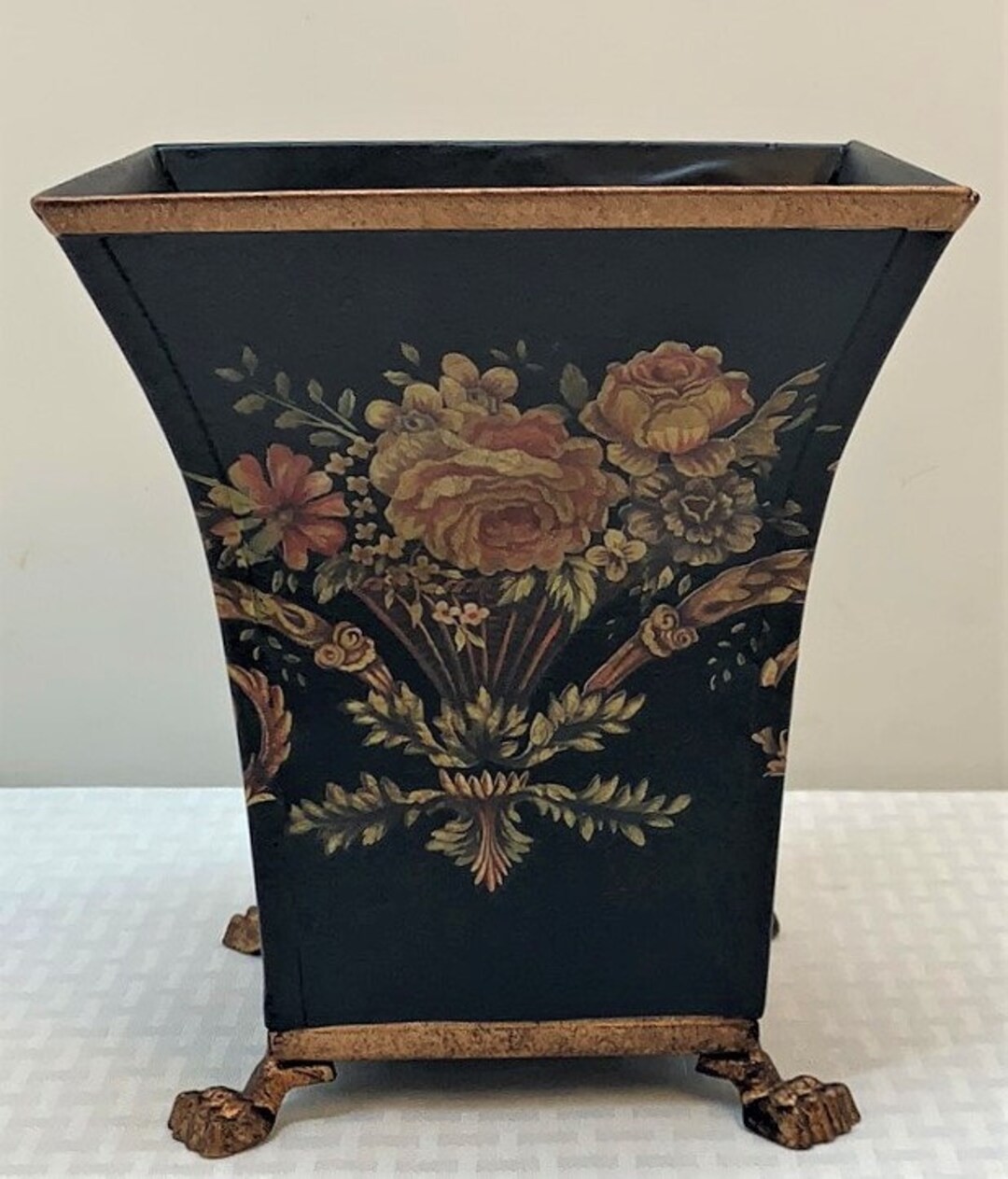 7"h Small Hand Painted Black Tole Bin & Orchid Planter - Etsy