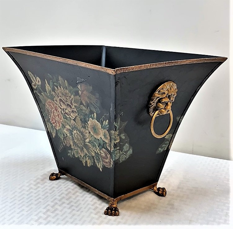 10h Hand Painted Tole Bin & Orchid Planter Black and - Etsy