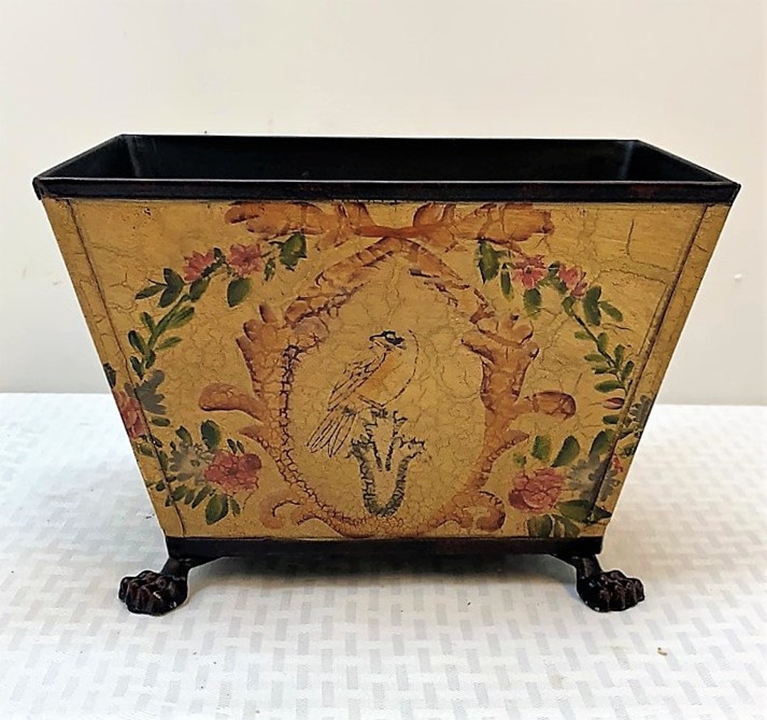 6"h Hand-painted Light Yellow Tole Container - Etsy