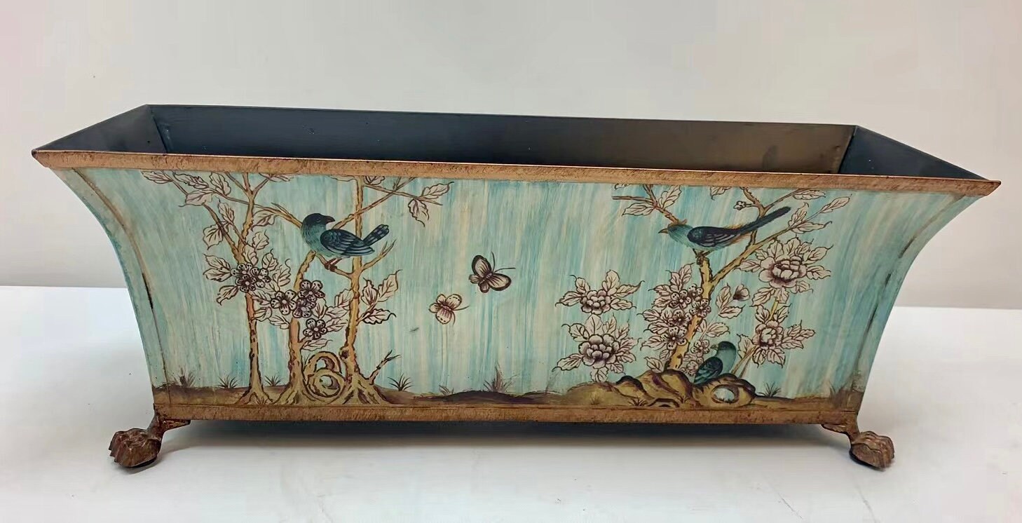 15l Hand-painted Tole Bin & Orchid Planter Light Blue - Etsy