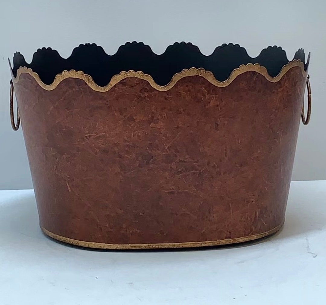 12”L Hand-painted Tole Bin & Orchid Planter, Burgundy Pattern - Etsy