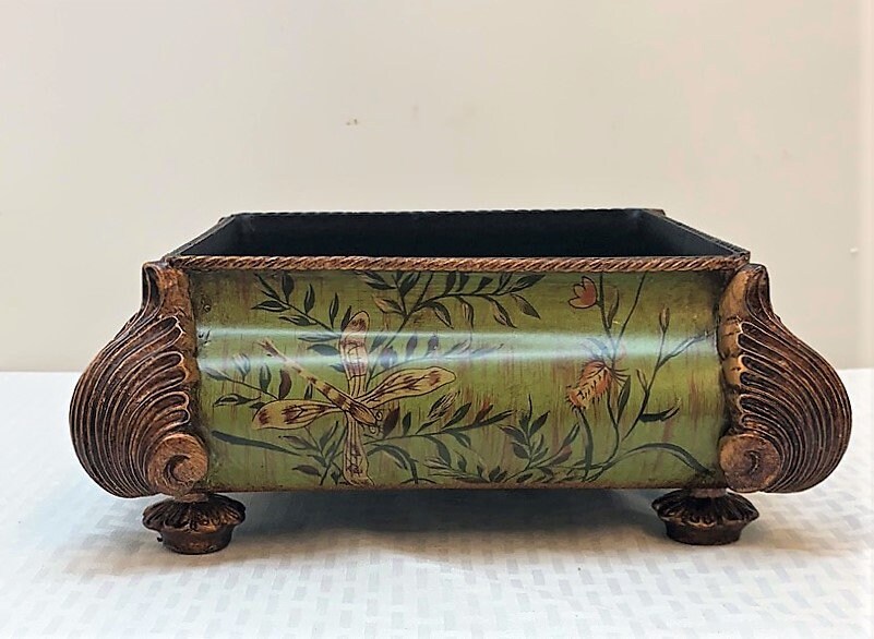 11l Hand Painted Square Green Tole Bin & Orchid Planter With Feet - Etsy