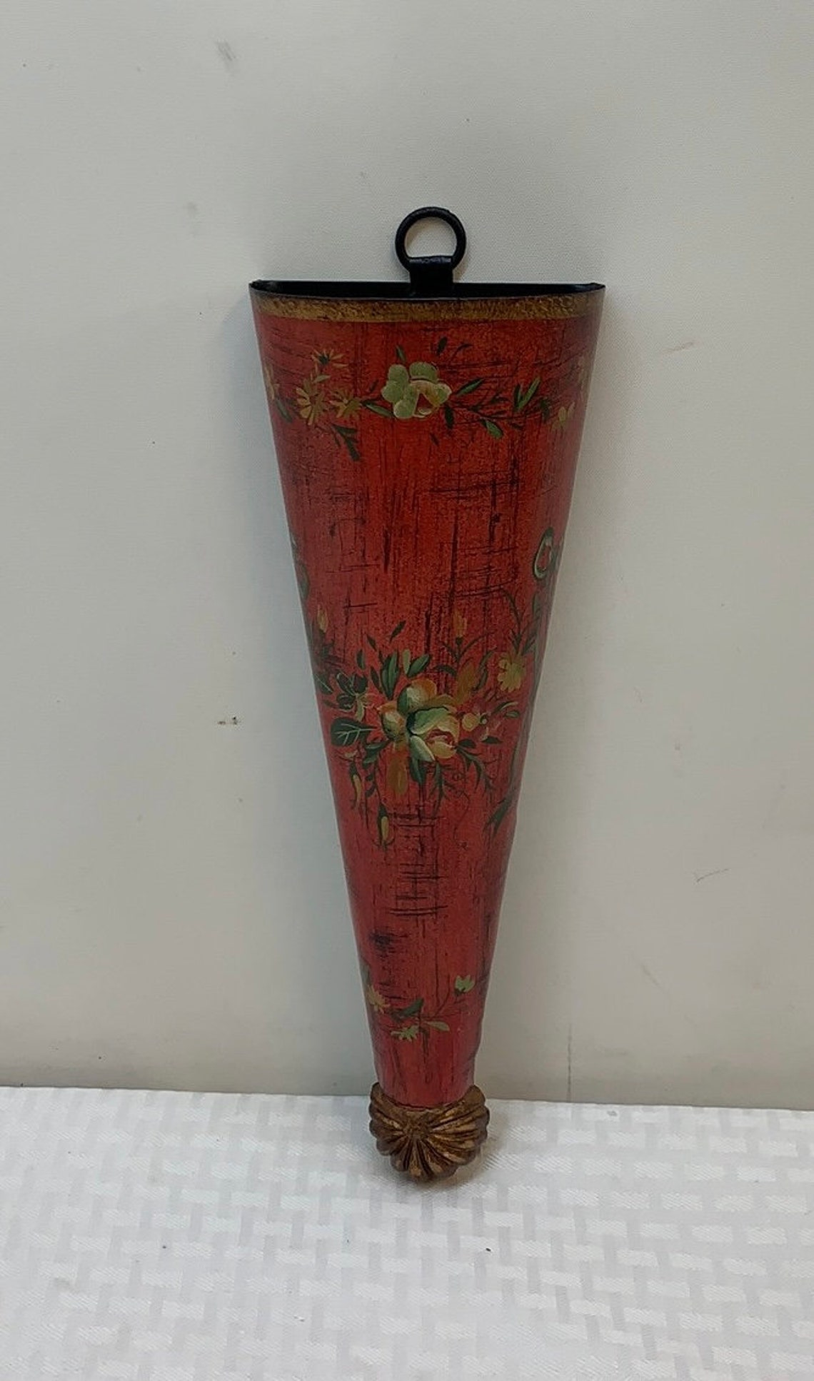 12"h Small Semi-conical Royal Red Tole Wall Planter - Etsy