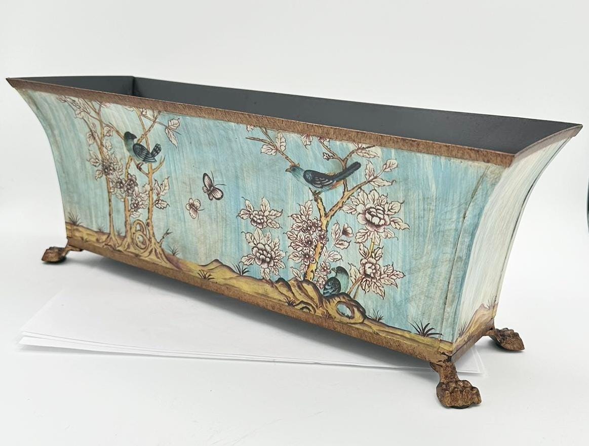 15 Hand-painted Tole Bin & Orchid Planter, Light Blue - Etsy