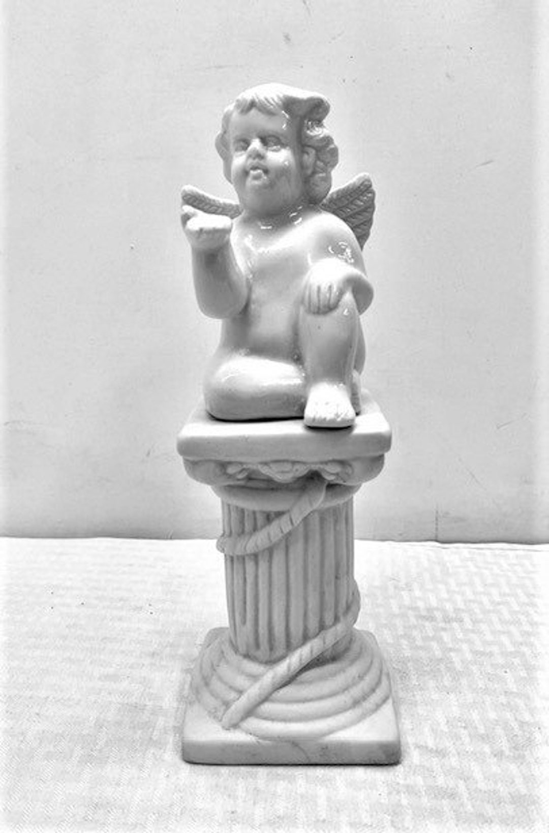 11"h White Porcelain Baby Angel Statue - Etsy