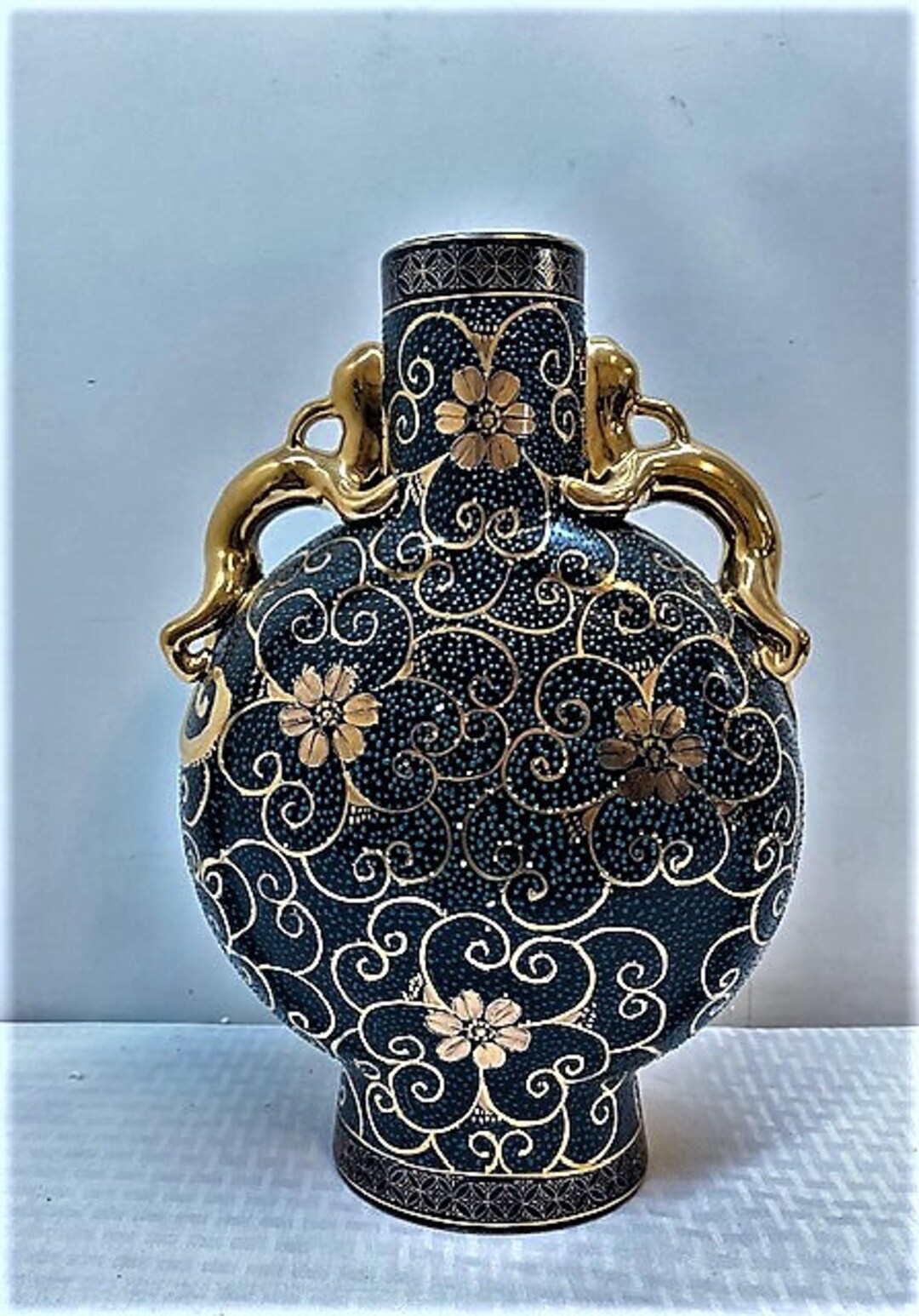 14"h Dark Blue Porcelain Moon Shape Vase - Etsy
