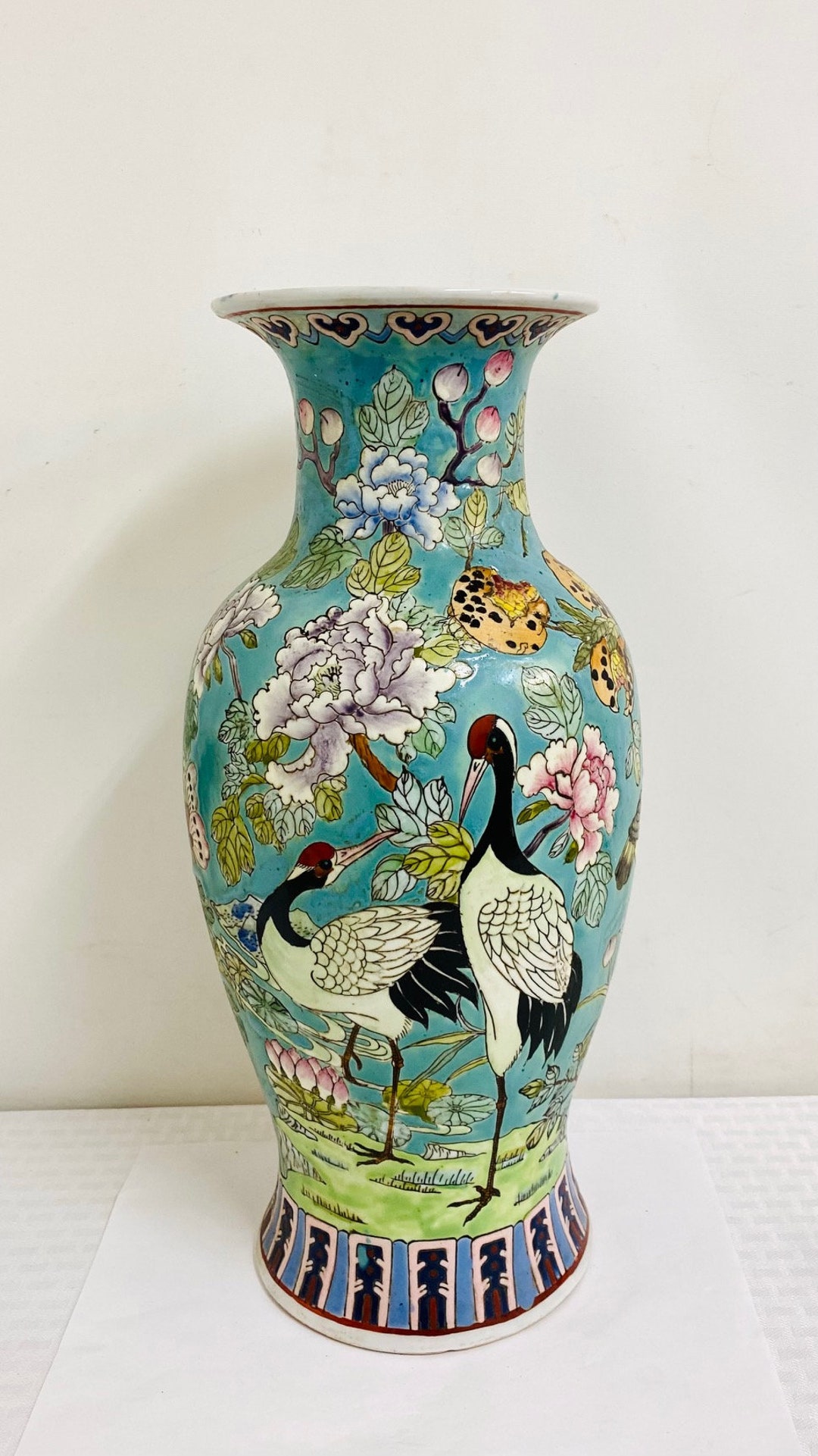 16"h Color-painted Light Blue Porcelain Vase - Etsy