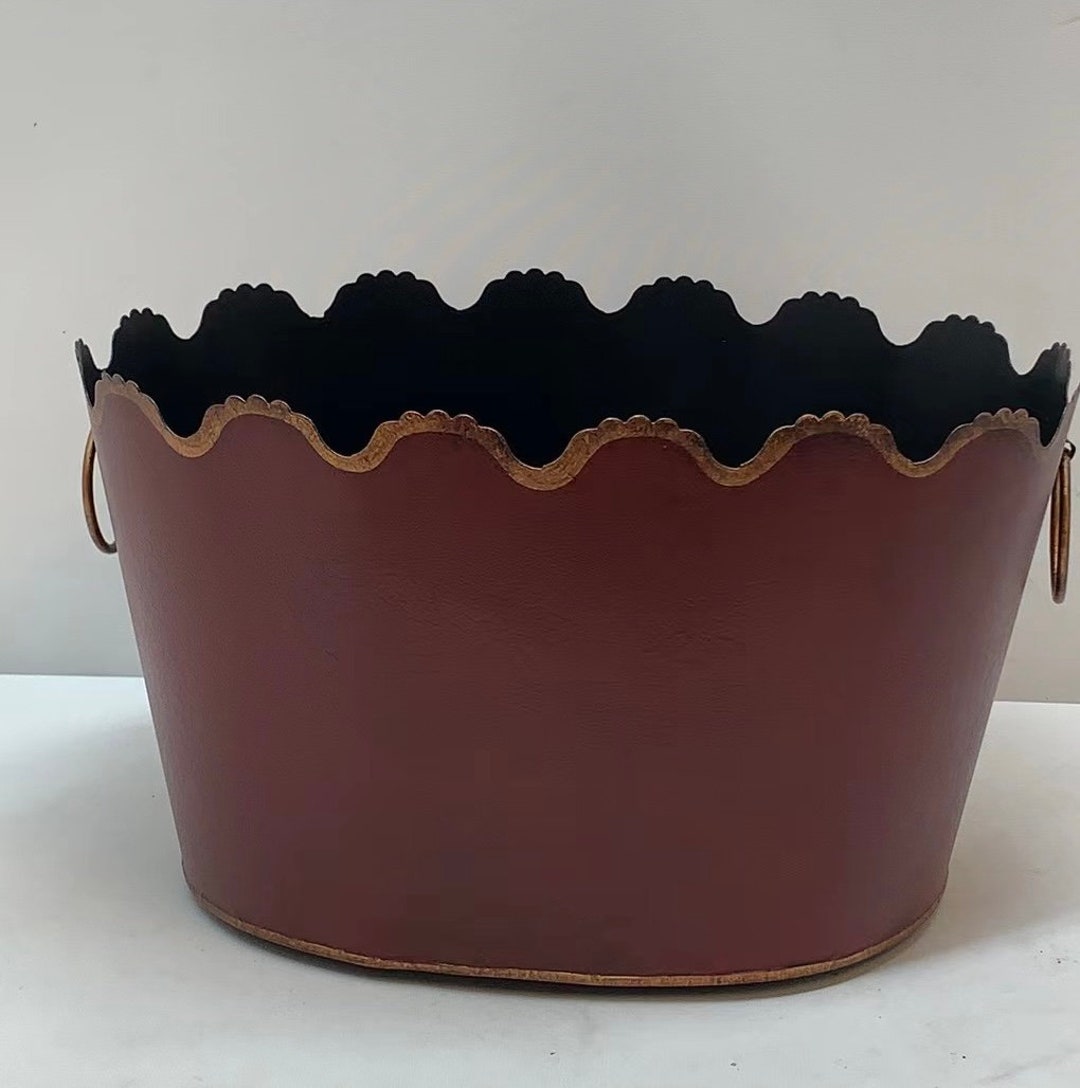 12”L Hand-painted Tole Bin & Orchid Planter, Dark Red Pattern - Etsy