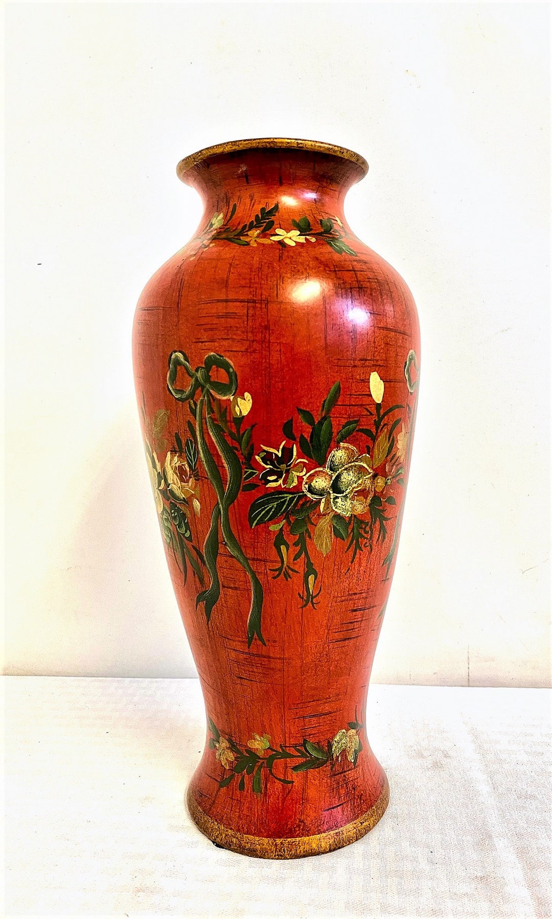 12"h Color-painted Royal Red Porcelain Vase - Etsy