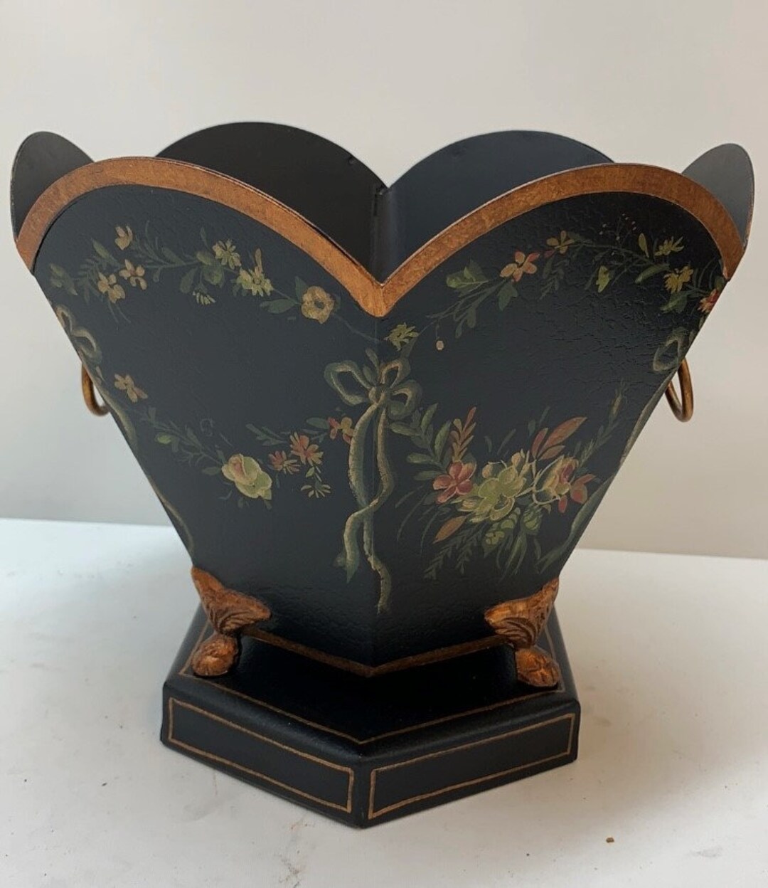 9H Hand Painted Tole Bin & Orchid Planter With Handle Rings - Etsy