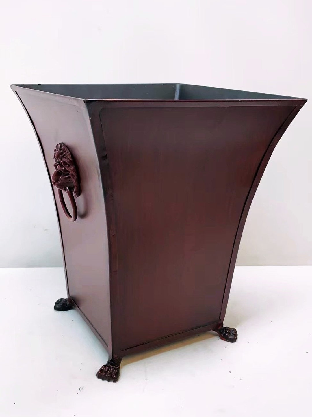 12''H Large Hand Painted Burgundy Tole Bin & Orchid Planter - Etsy