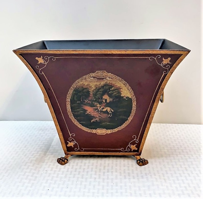 10h Hand Painted Tole Bin & Orchid Planter Royal Red - Etsy