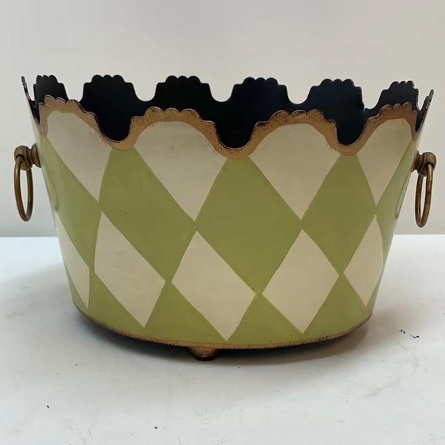 15L Hand-painted Tole Bin & Orchid Planter Green and White - Etsy