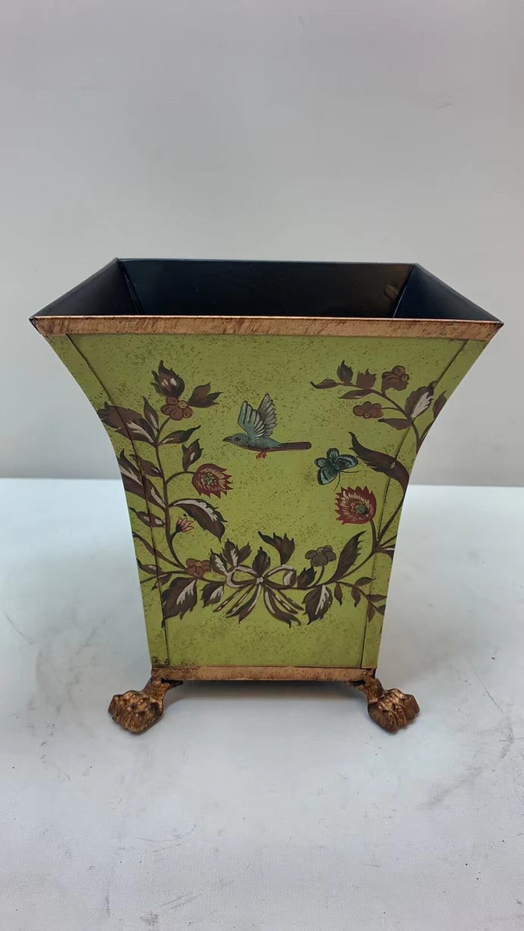 7''H Small Hand-painted Light Green Tole Bin & Orchid Planter - Etsy