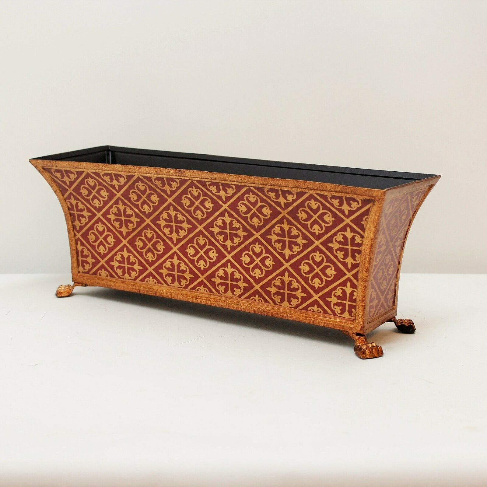 15" Hand-painted Tole Bin & Orchid Planter, Royal Red Pattern - Etsy