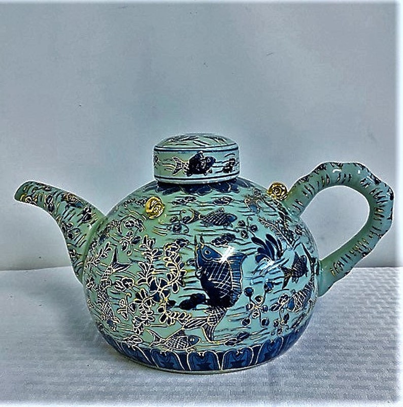 7"h Traditional Yamato Hand-painted Blue and White Porcelain Teapot - Etsy