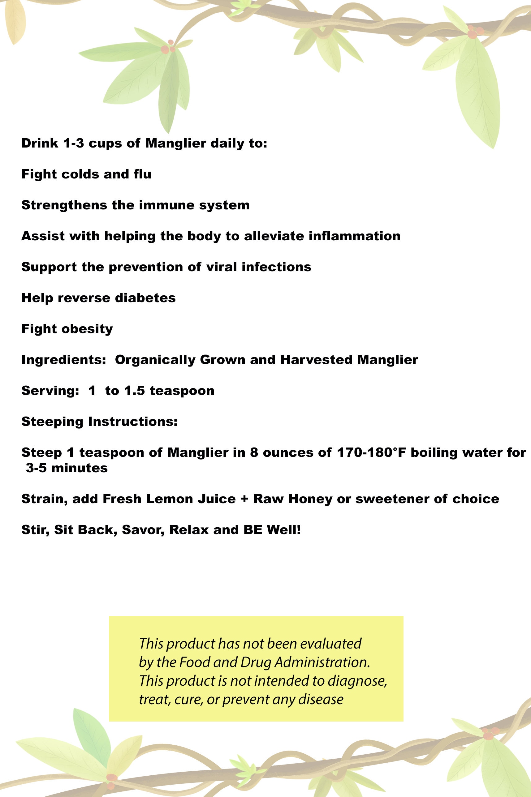 Manglier Tea Company - Manglier Tea - 10 Bags - Makes 30 Cups ...