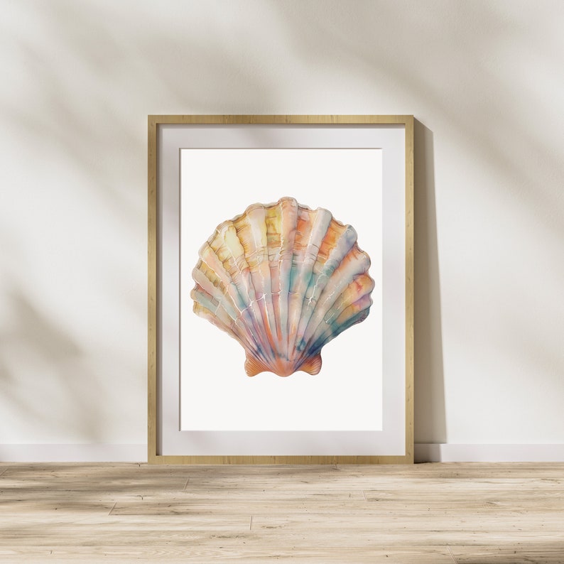 Watercolor Scallop Shell Wall Art, Sea Shell Print, Modern Coastal ...