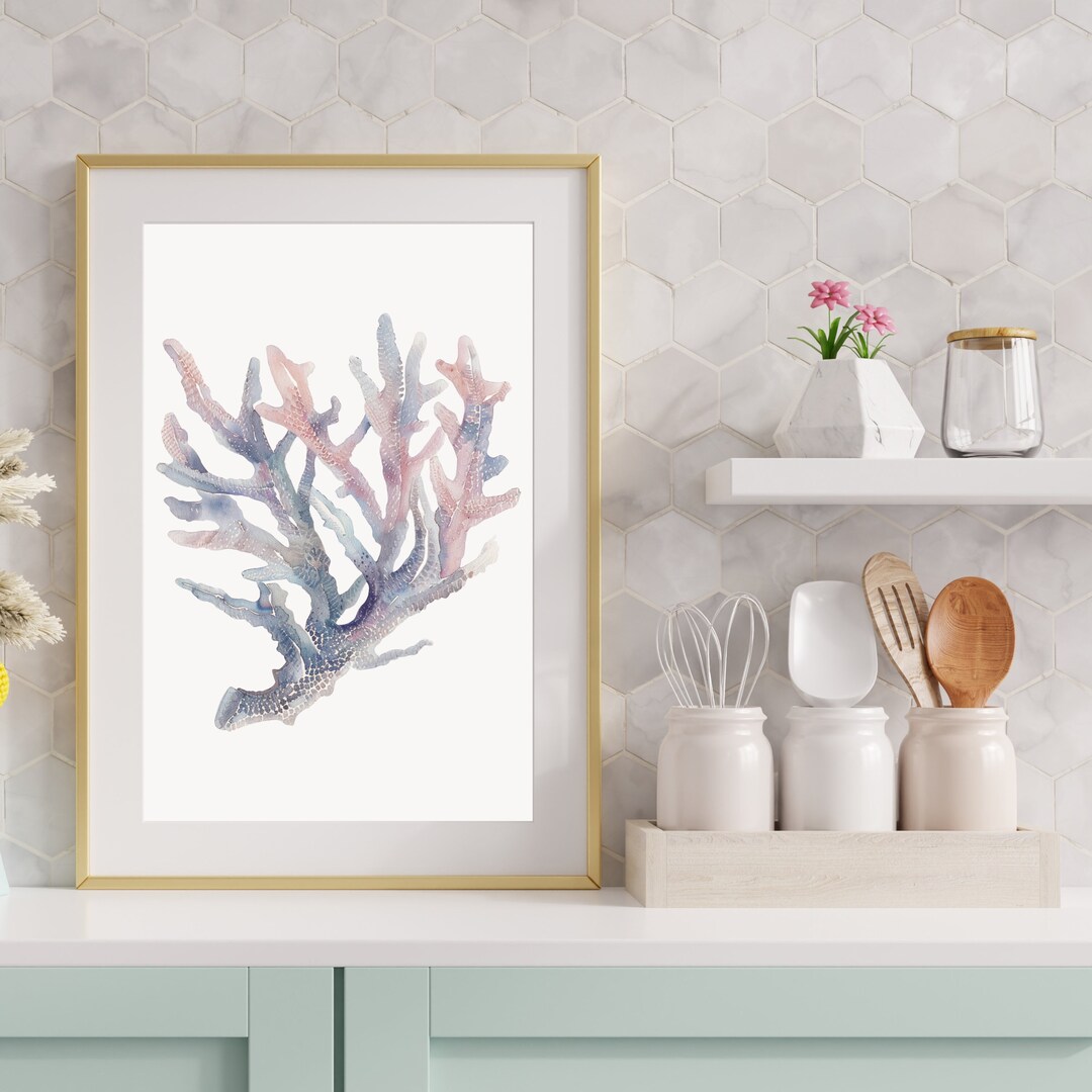 Watercolor Coral Wall Art, Sea Fan Coral Wall Prints, Modern Ocean Wall ...