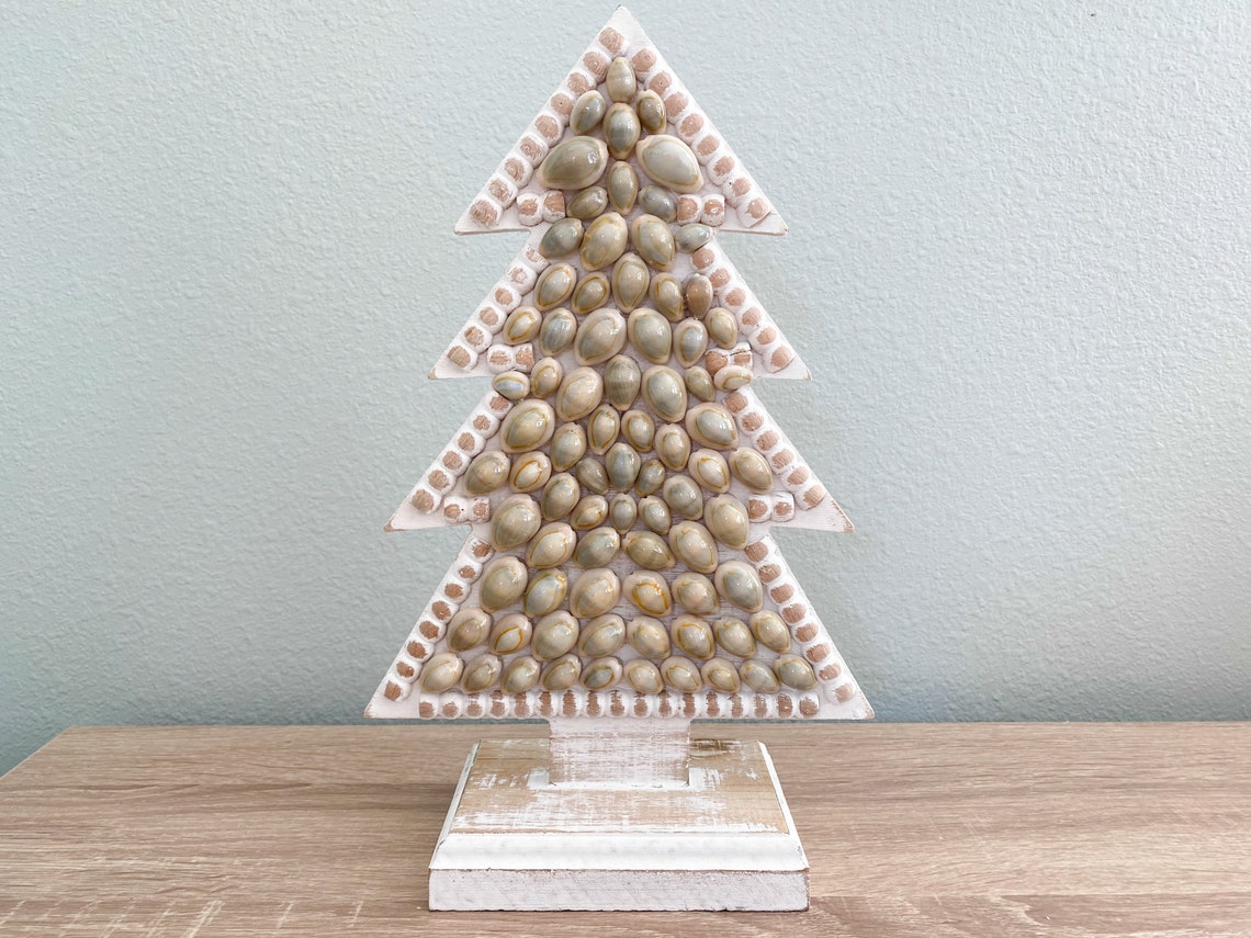 12.5 Cowrie White Washed Wood Tree Shell Christmas - Etsy