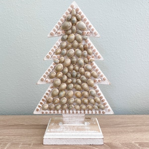 12.5 Cowrie White Washed Wood Tree, Shell Christmas Tree, Neutral Tree ...