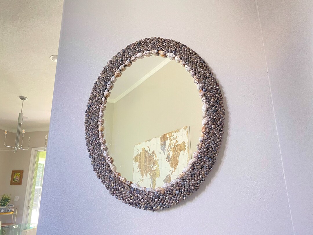 Black and White Shell Mirror, Sea Shell Wall Mirror, Oval Coastal Wall ...