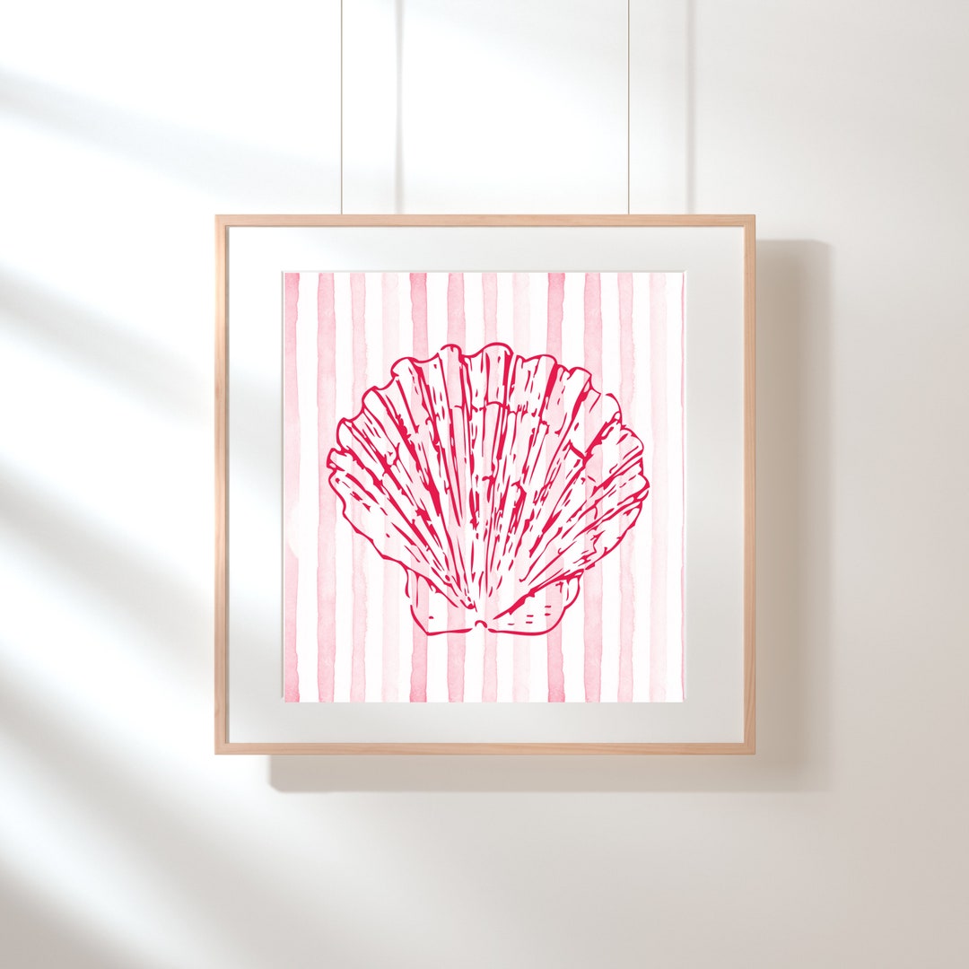 Pink Seashell Wall Art, Beachy Wall Art, Seashell Digital Print ...