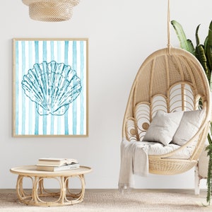 Seashell Print Light Blue Wall Art Coastal Prints Beachy Wall Art ...