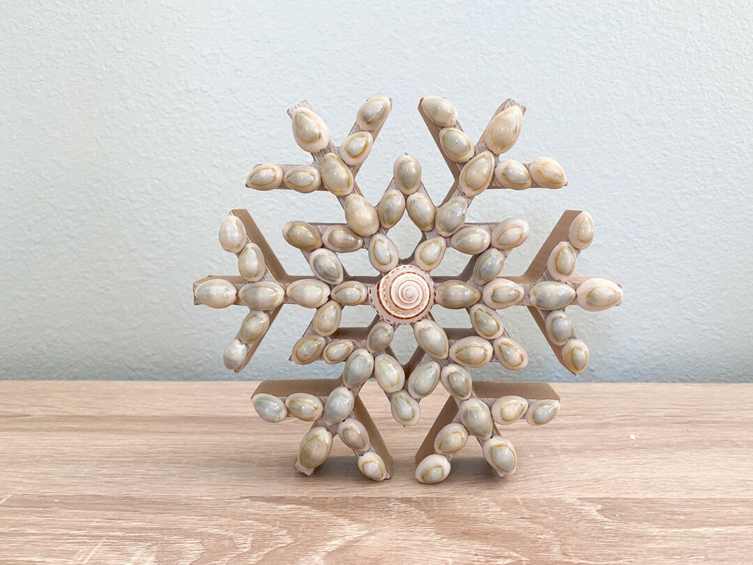 Snow Flake Shell Decor, Wooden Snowflake Decor, Neutral Coastal ...