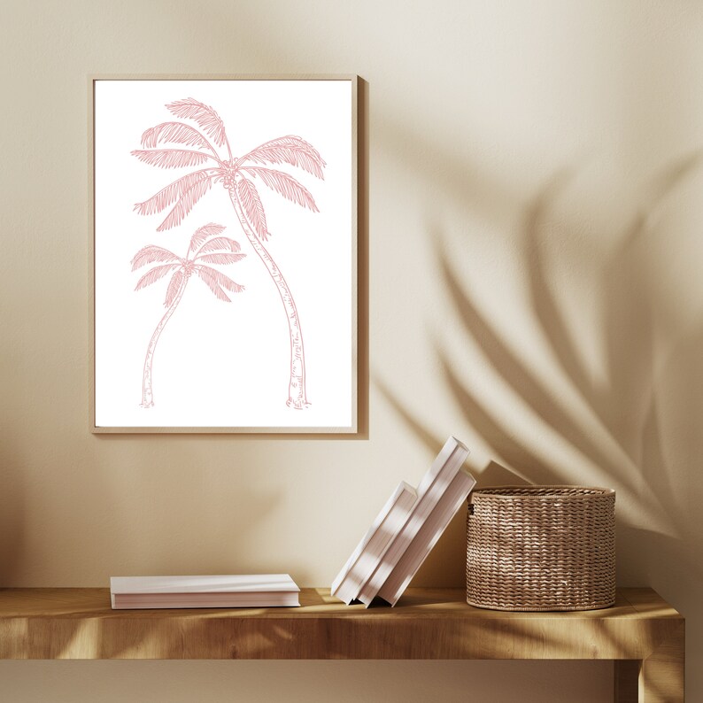 Pink Palms Wall Art, Beachy Wall Art, Palm Tree Digital Print, Coastal ...